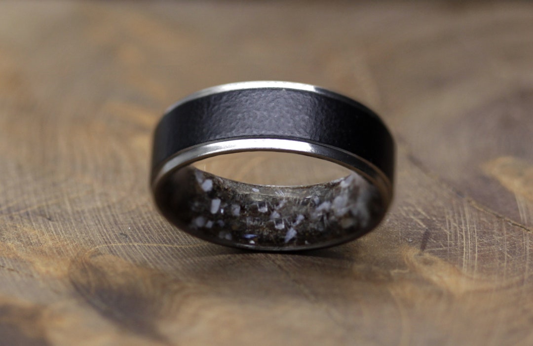 Dinosaur Fossil Ring, Mix With Mother of Pearl Black Titanium Band ...