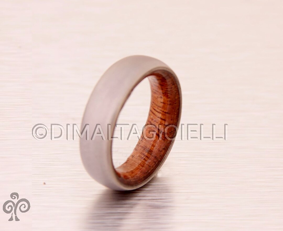 Hawaiian Koa Ring Titanium Women Man Ring Round Band Ring - Comfort Fit ...