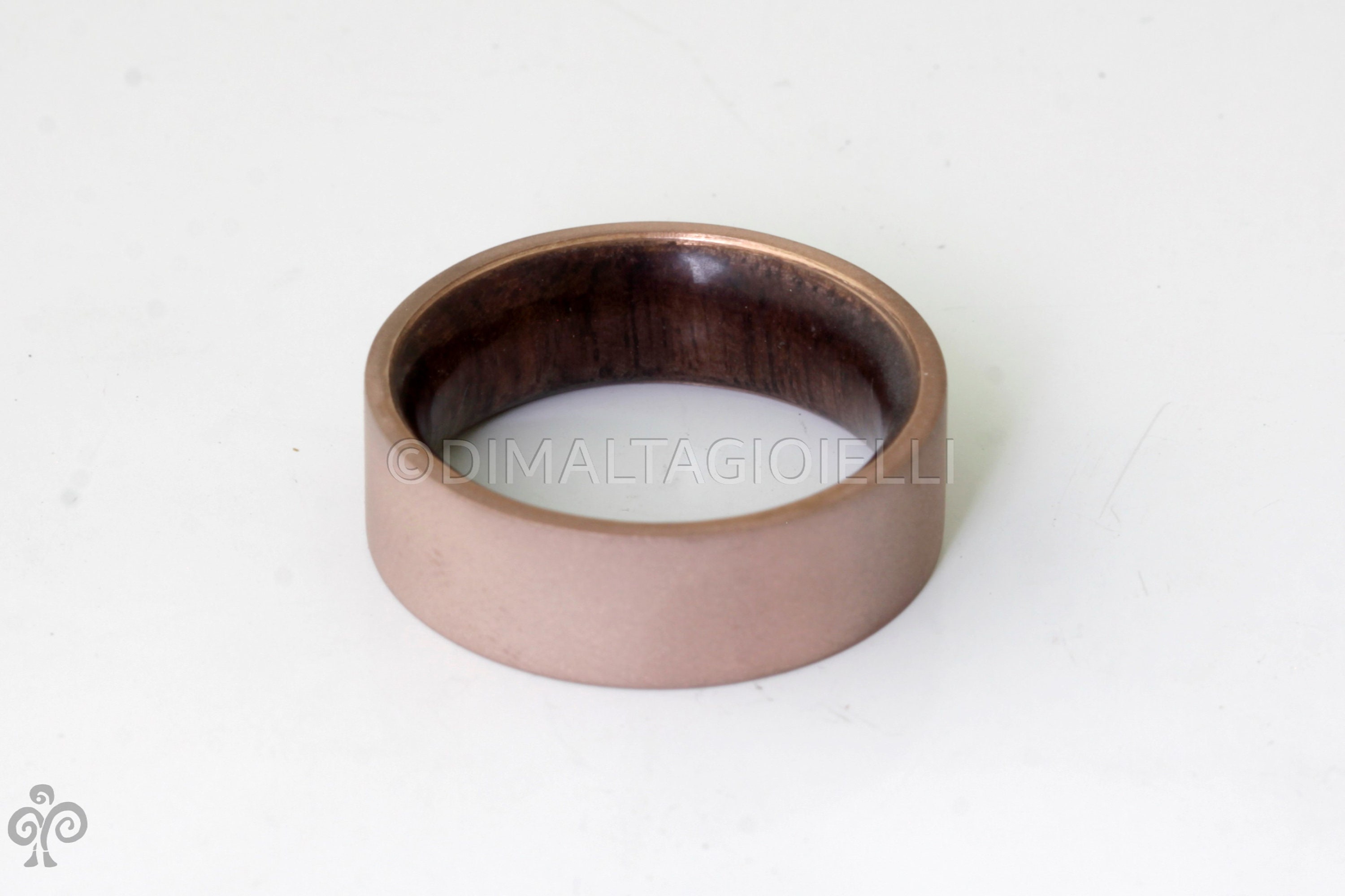 Copper man ring flat wedding band wood ring sandblast metal | Etsy