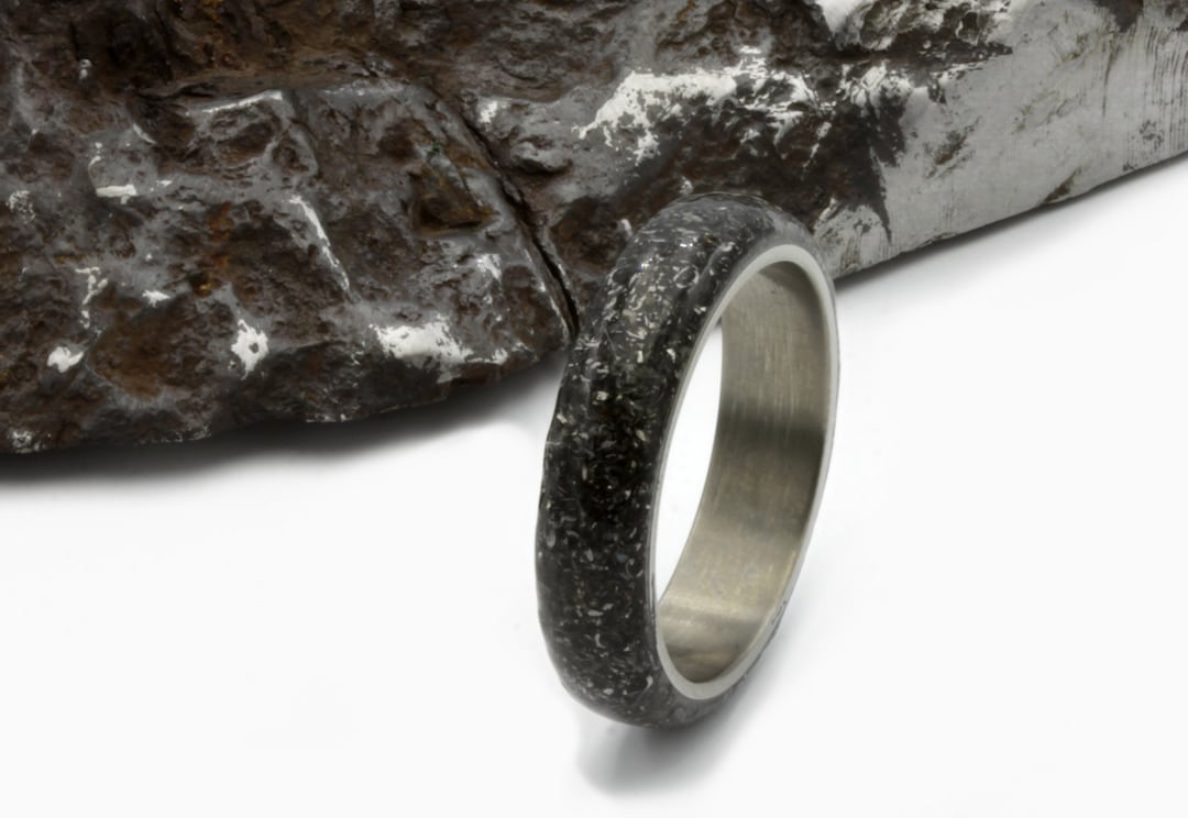 Meteorite Wedding Ring, Titanium Band, Gibeon Space Rock , Gift for Men ...