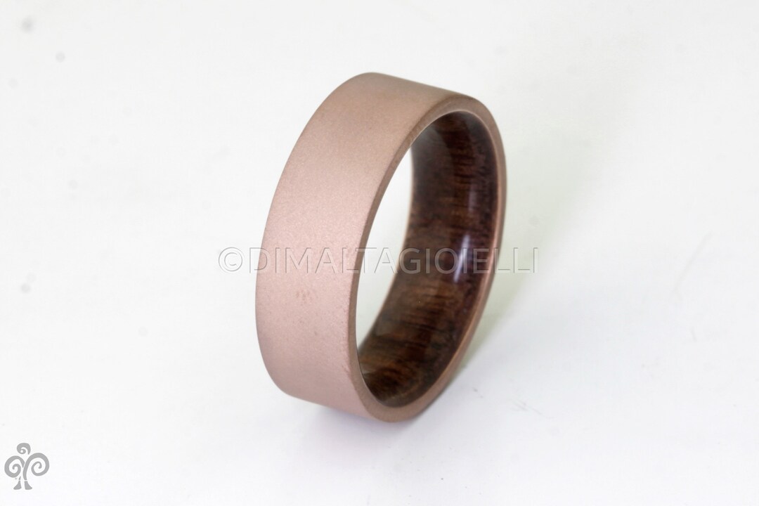 Copper Man Ring Flat Wedding Band Wood Ring Sandblast Metal Ring Man ...