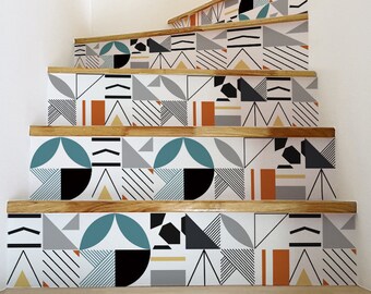 Hexagon Geometric Art Deco Lines, Ebony, Repositionable Stair Riser ...