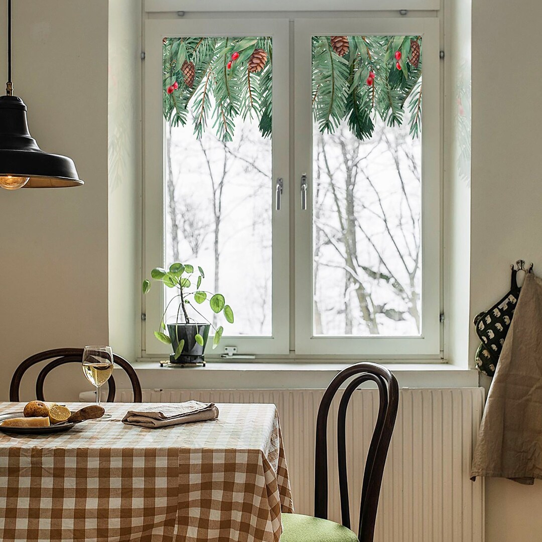 FUNLIFE Christmas Leaves Window Decal, Pine Cones Window Clings ...