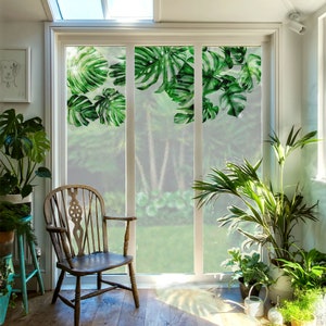 FUNLIFE Tropical Leaves Window Display Decal, Watercolor Monstera Leaf ...