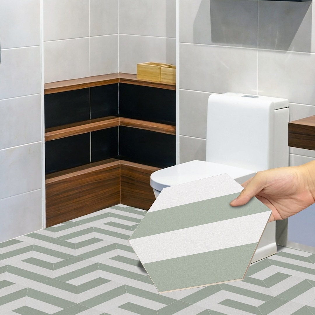 FUNLIFE Geometric Hexagon Tile Floor Stickers Sage and - Etsy