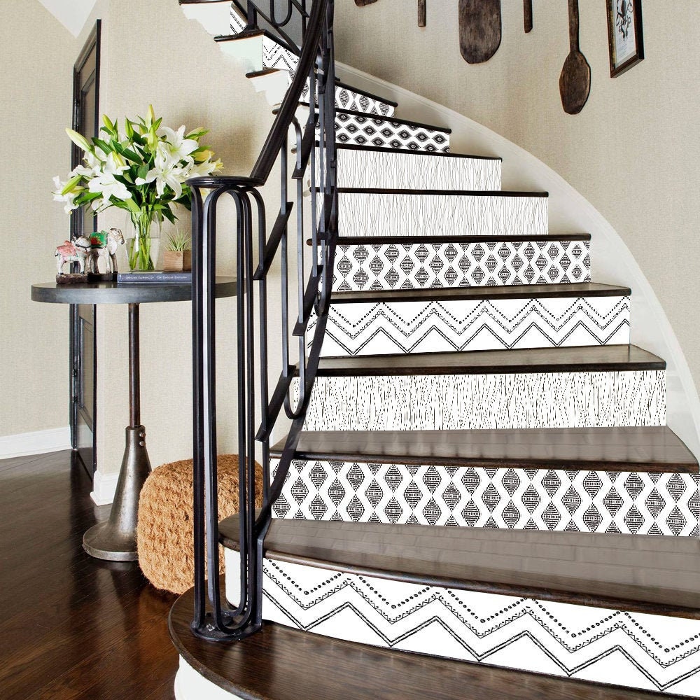 FUNLIFE Boho Geometric Stair Riser Stickers Vinyl Stair - Etsy