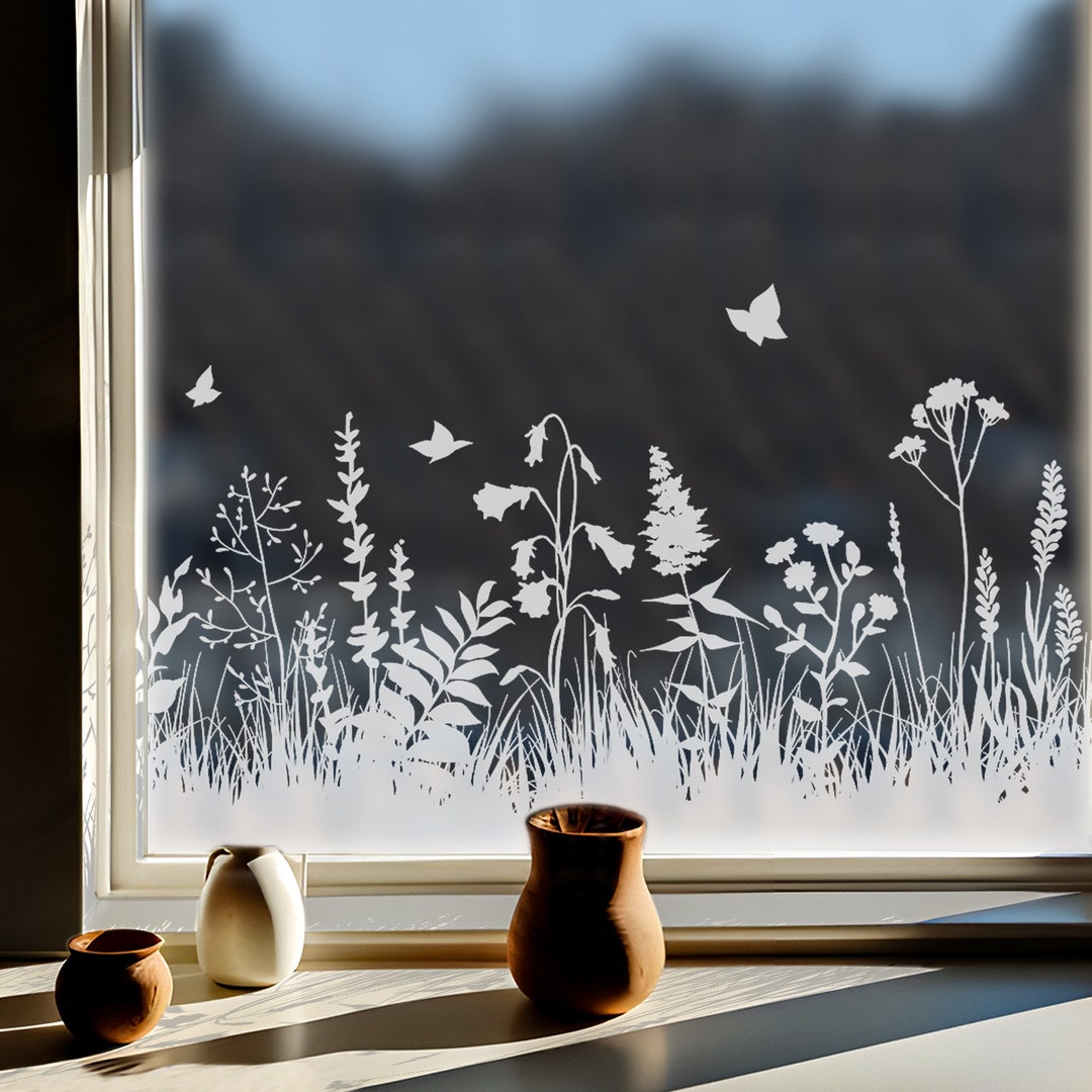 FUNLIFE Meadow Bloom Window Clings, Wild Floral Decorative Window Film ...