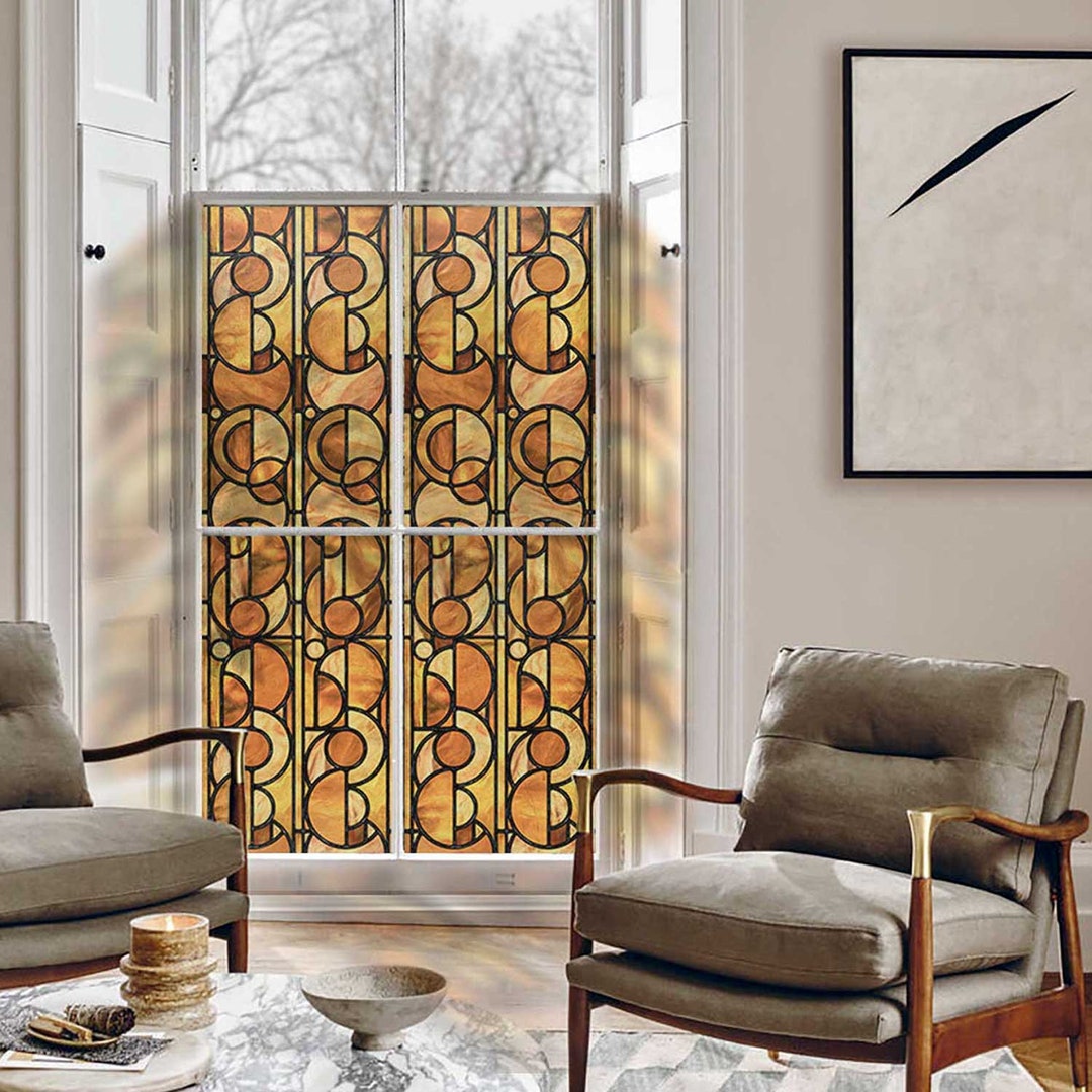 FUNLIFE Retro Geometric Circle Window Film, Decorative/ Privacy Window ...