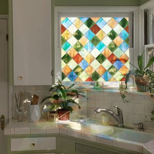 Rhombus Window Film Stained Glass, Suncatcher Sticker, Rainbow Diamond ...