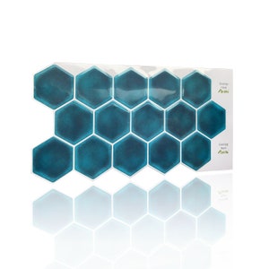 FUNLIFE Peacock Blue Backsplash Tile Decals, Hexagon Decorative Crackle ...