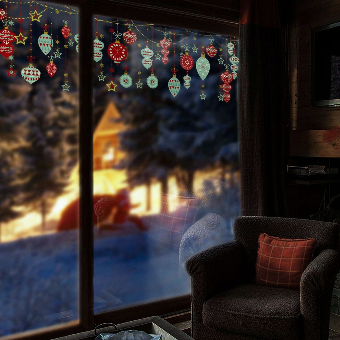 FUNLIFE Christmas Balls Window Clings, Removable Vinyl Festive ...