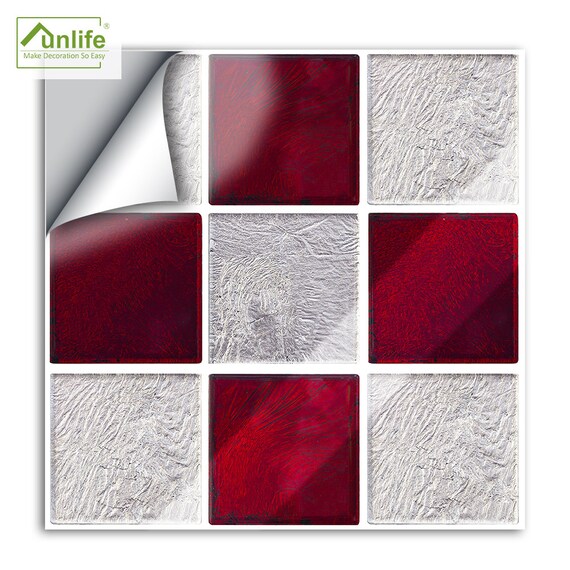 Wall Decals & Murals Wall Décor Ruby Red Mosaic Tile Decals Waterproof ...