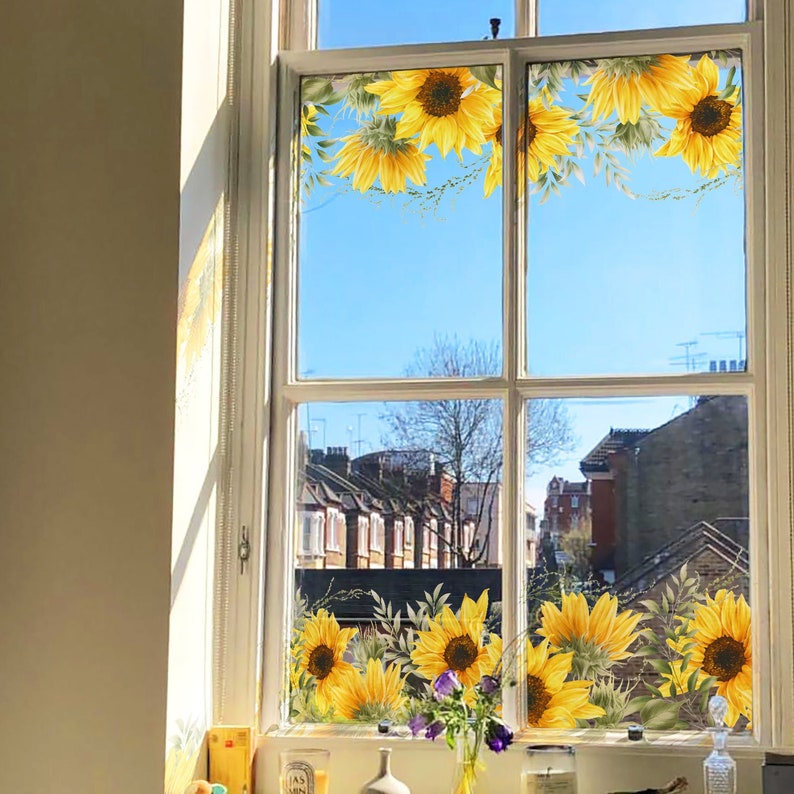 FUNLIFE Sunflowers Window Cling Florals Border Spring Window - Etsy