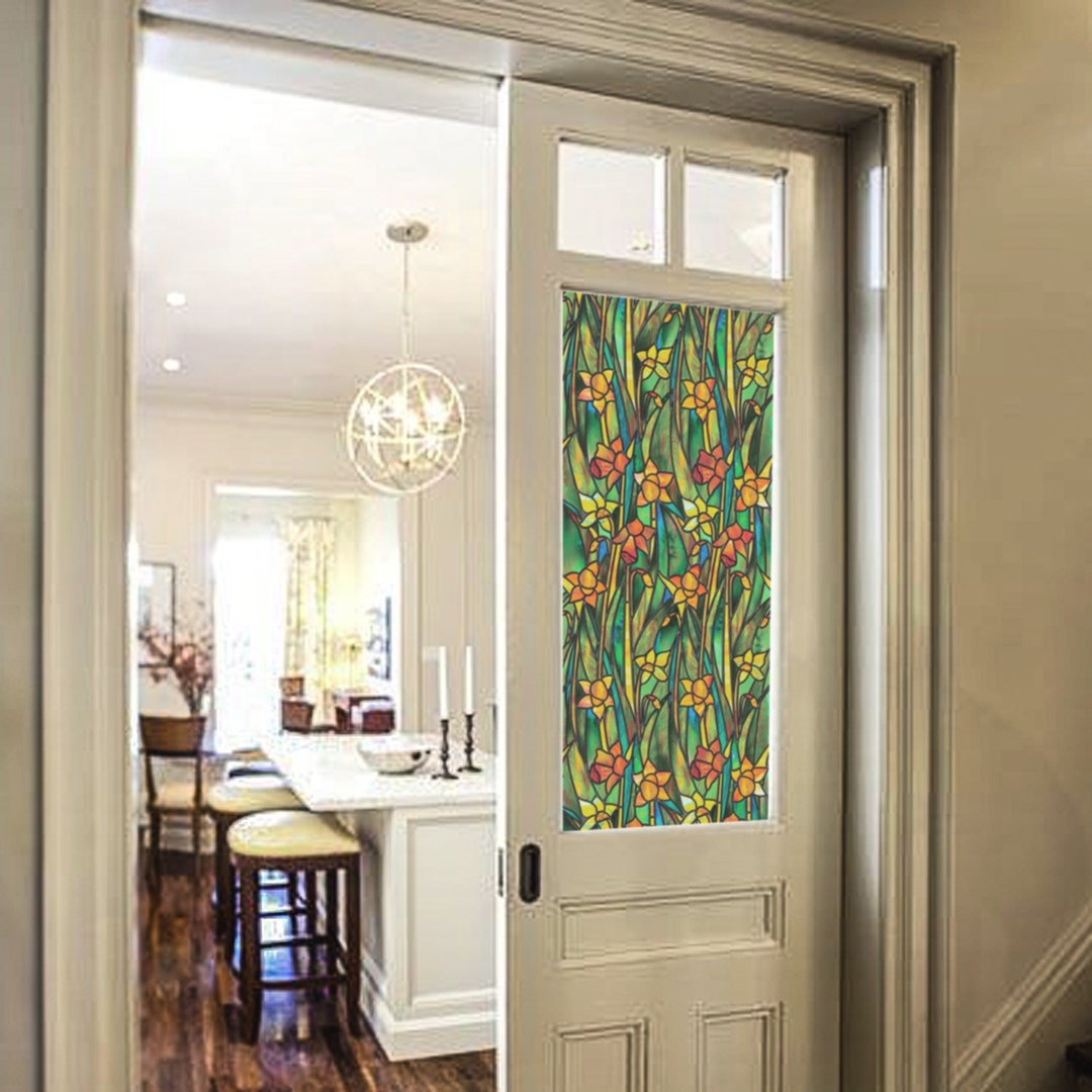 FUNLIFE Spring Flower Daffodil Window Cling, Leaves Window Sticker, Non ...