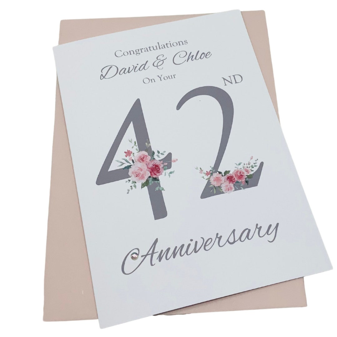 42nd Wedding Anniversary Card - Clock 42 Year Forty Second Greeting ...
