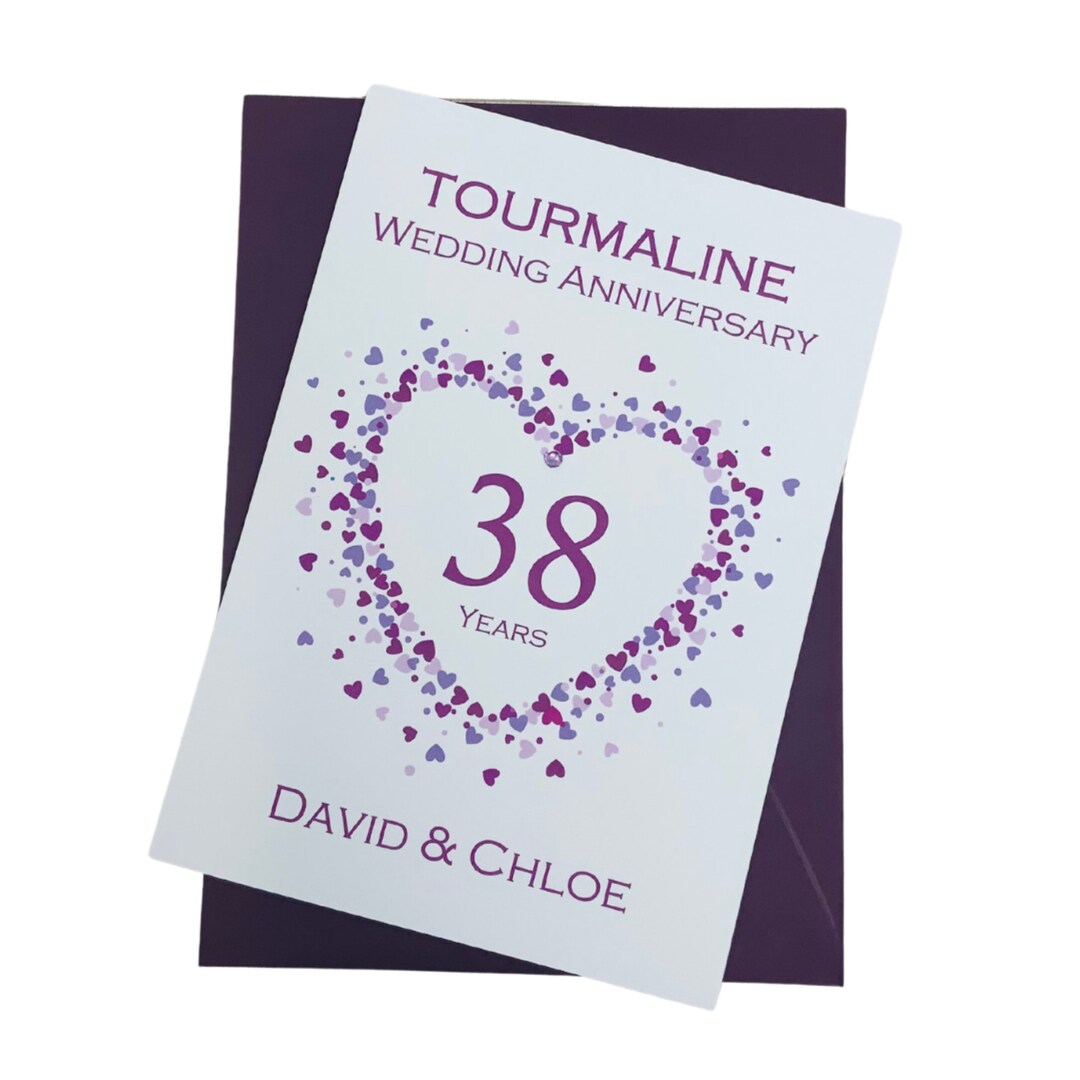 38th Anniversary Card: Tourmaline Heart, Personalized Handmade Linen Card - Etsy