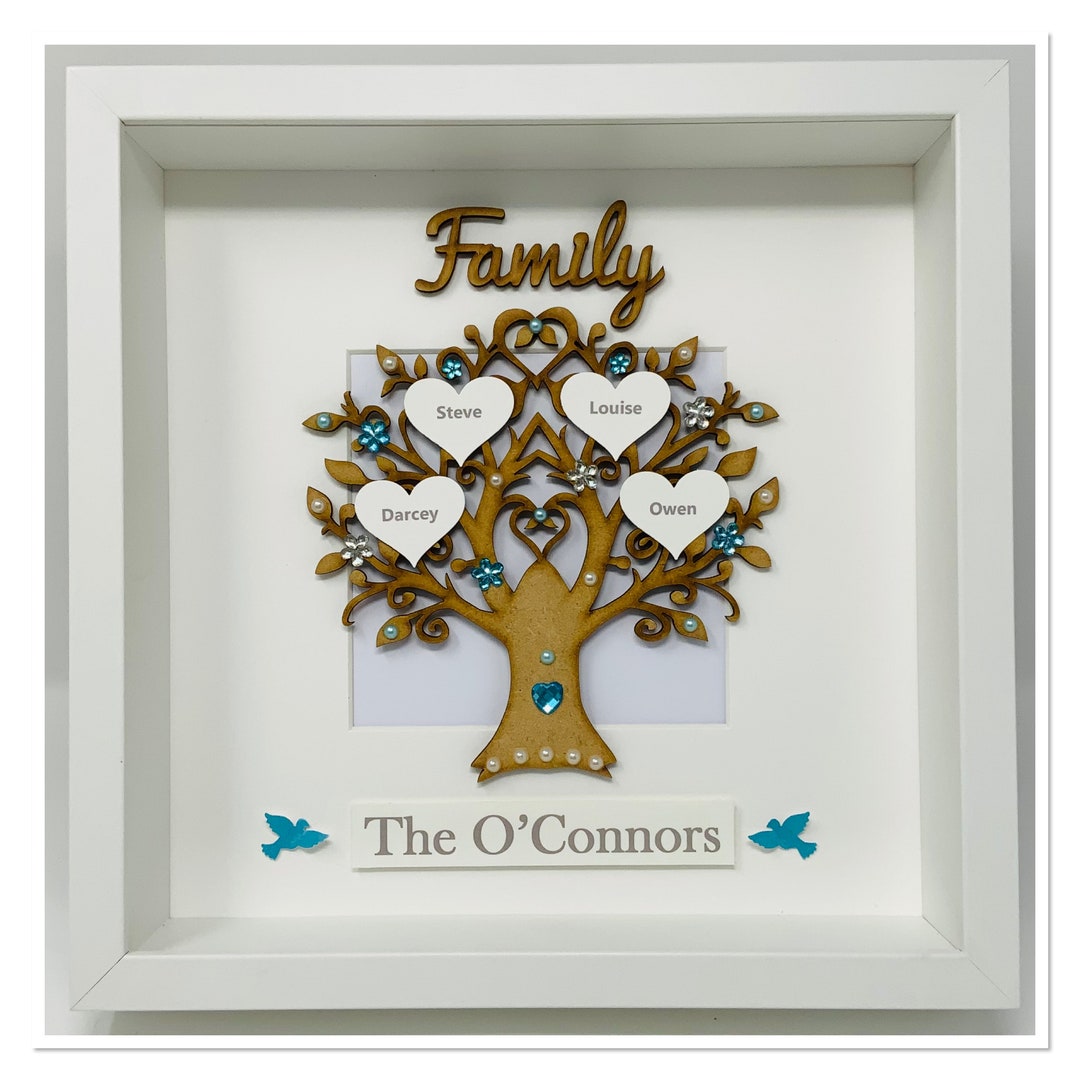 Family Tree 3D Box Frame Picture Personalised (up to 14 Names) Mothers ...