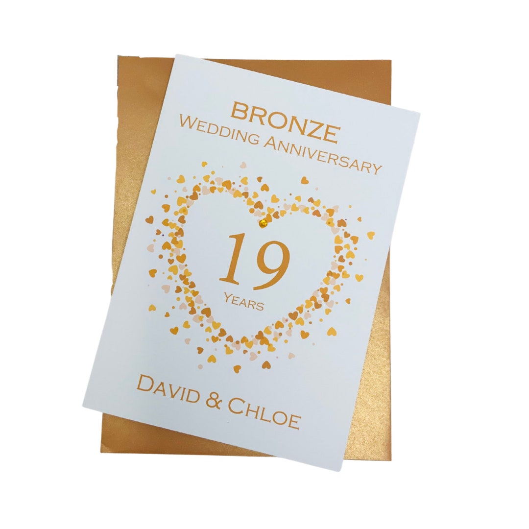 19th Wedding Anniversary Card - Bronze 19 Year Nineteenth Greeting Card Gift for Wife Husband ...
