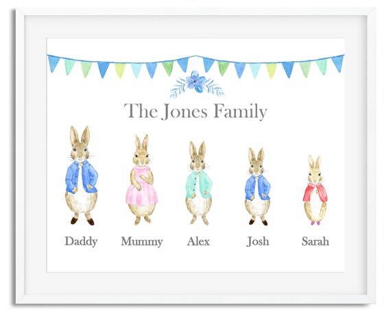 Peter Rabbit Family Personalised Watercolour Premium Print - Etsy Singapore