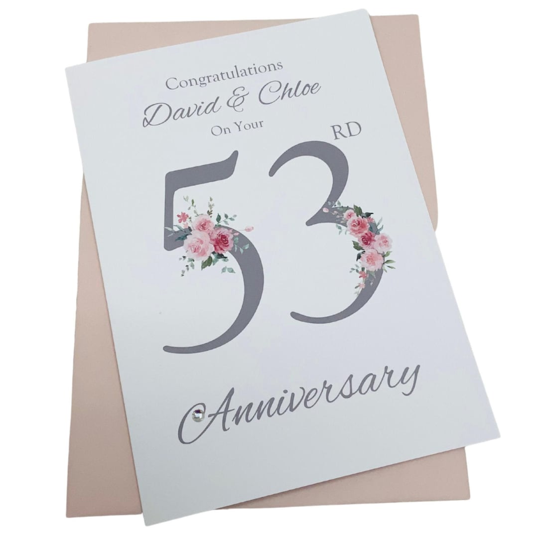 53rd Anniversary Card: Floral Handmade Linen Card - Etsy