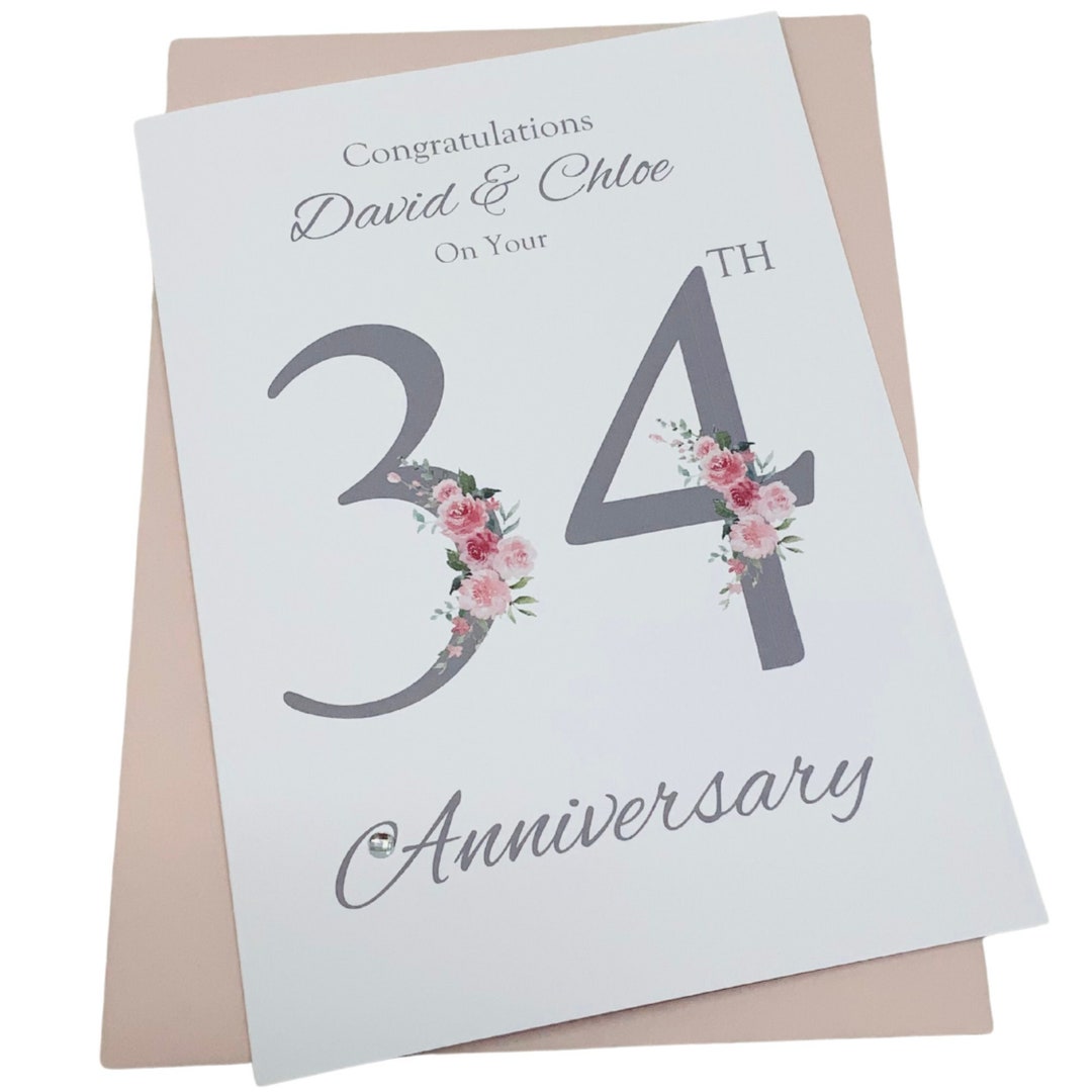 34th Wedding Anniversary Card - Opal 34 Year Thirty Fourth Greeting ...