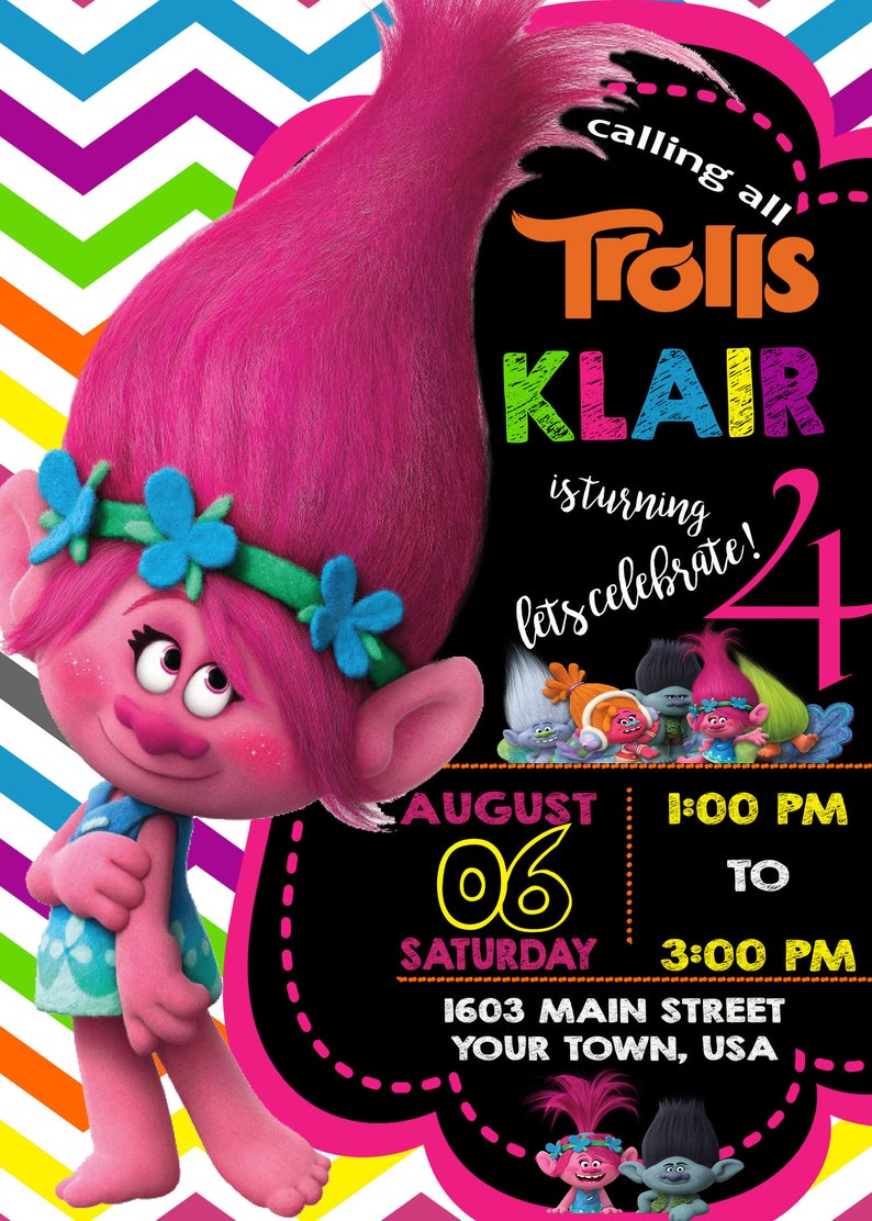 Trolls Theme Birthday Invitation - Etsy