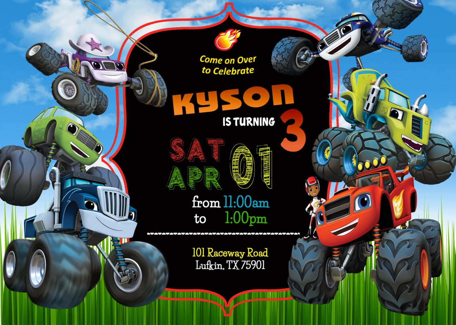 Blaze and the Monster Machine Birthday Invitation - Etsy