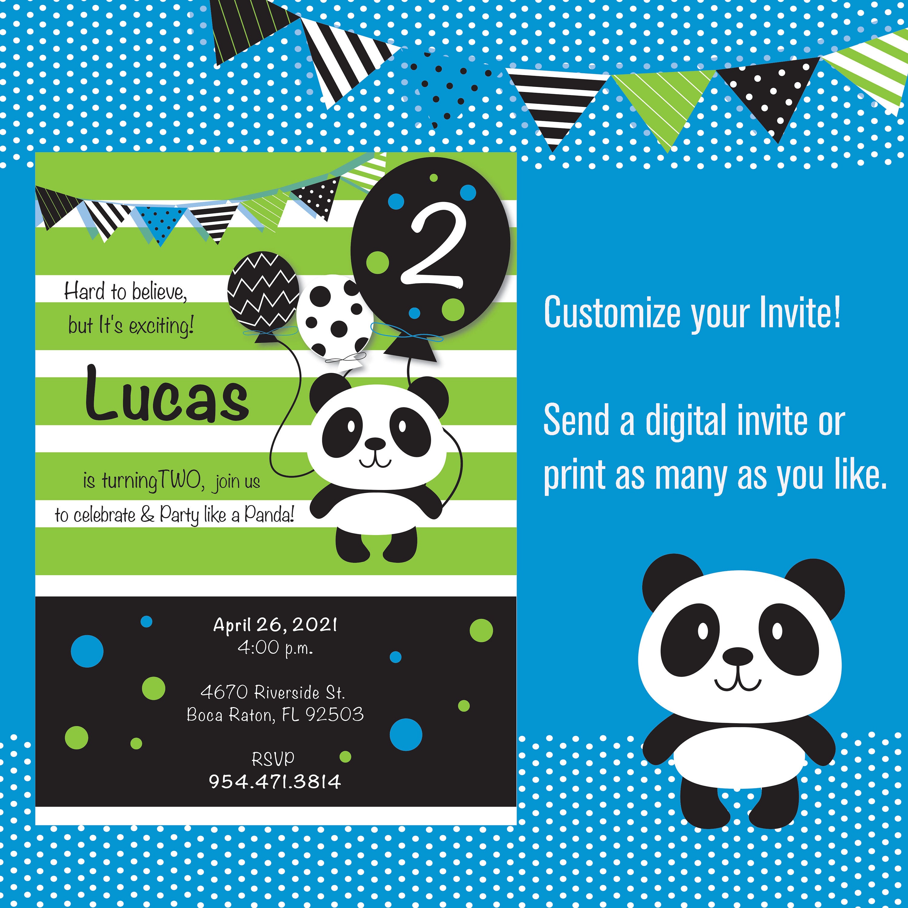 Panda Birthday Invitation | Customizable Party Theme (digital Printable ...