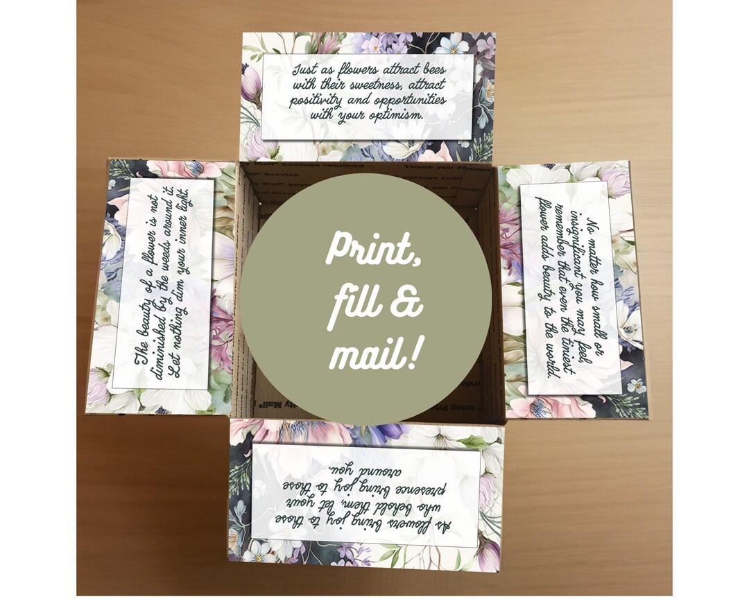 Spring Affirmations Care Package Box Flaps Pastel Florals- PRINTABLE - Etsy