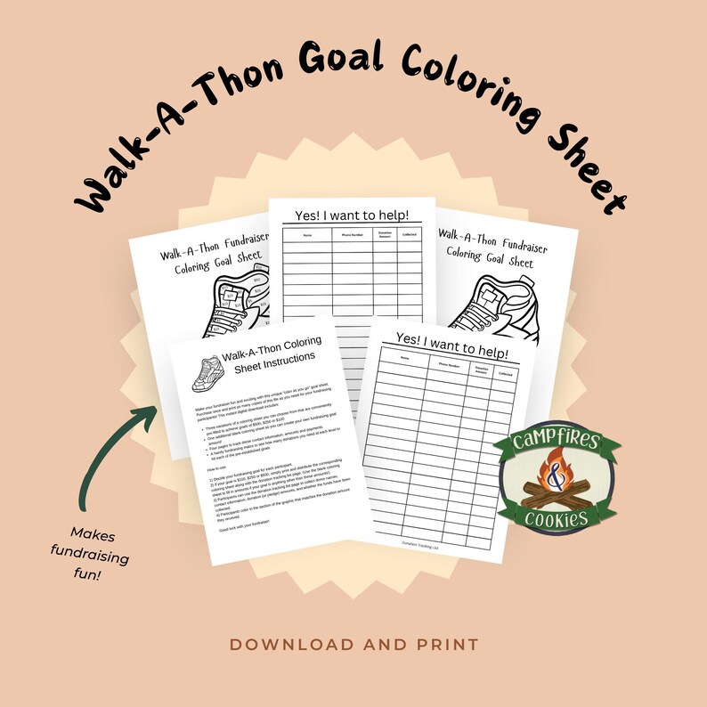 Walk-a-thon Fundraiser Coloring Goal Tracker for Schools or Clubs - Etsy