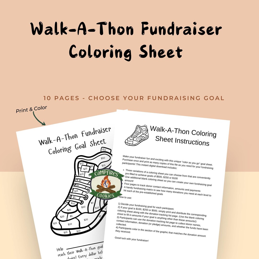 Walk-a-thon Fundraiser Coloring Goal Tracker for Schools or Clubs - Etsy