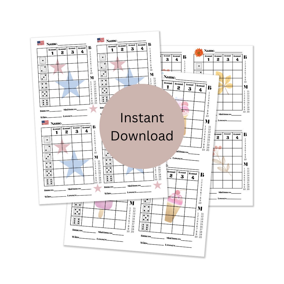 Monthly Themed Bunco Game Night Score Sheet Printable Kit - Etsy