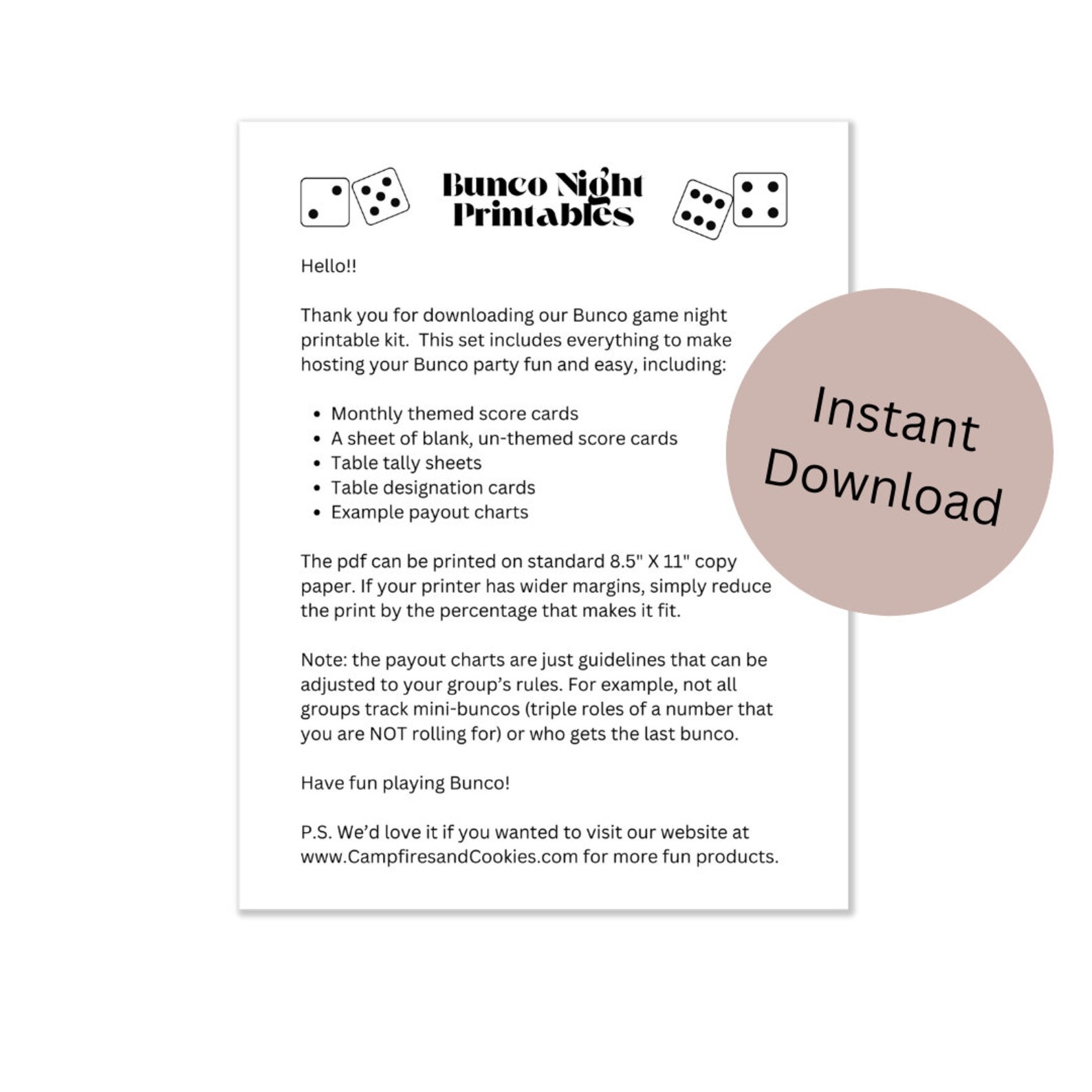 Monthly Themed Bunco Game Night Score Sheet Printable Kit - Etsy