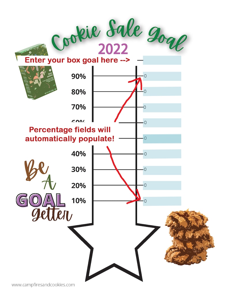 Fillable Girl Scout Cookie Sale Goal Sheet With Calculated Fields for ...