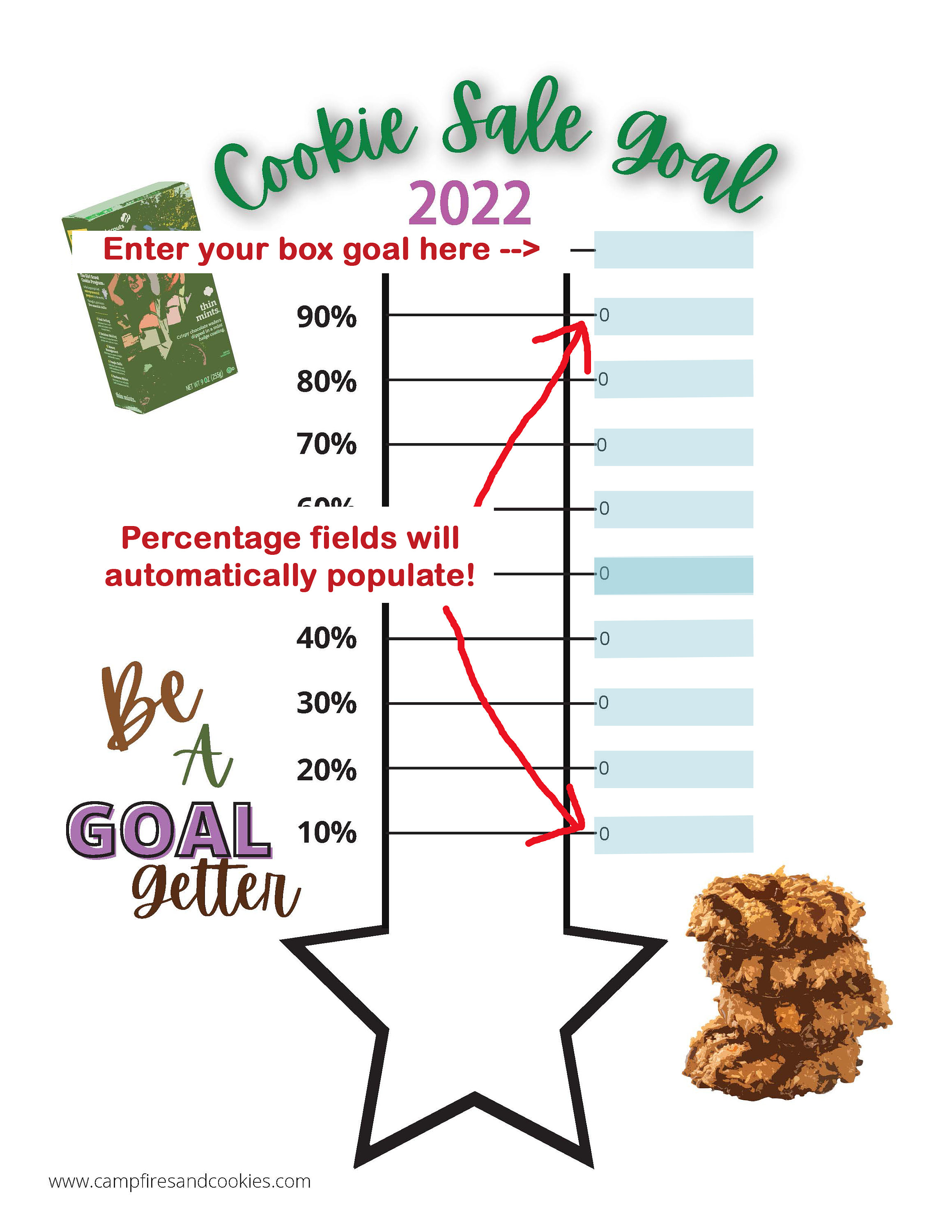 Fillable Girl Scout Cookie Sale Goal Sheet With Calculated Fields for ...