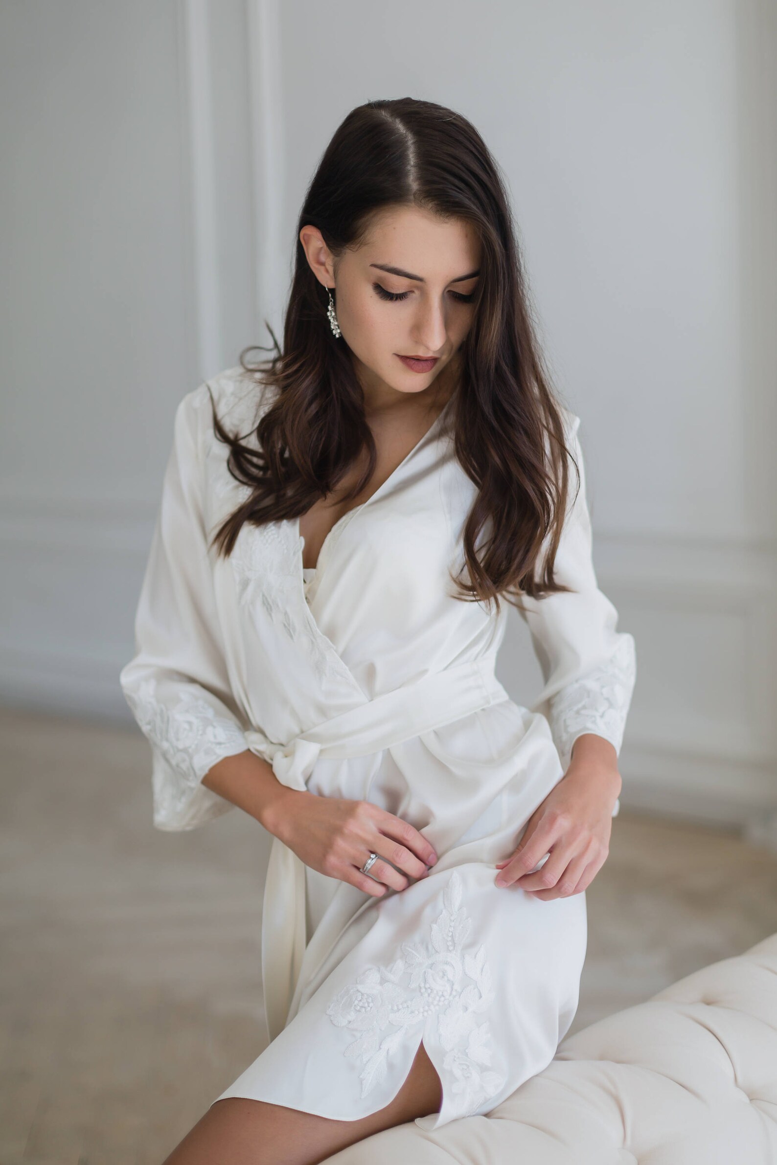 Bridal Robe With Handmade Lace Applique / Beautiful Silk Dressing Gown ...