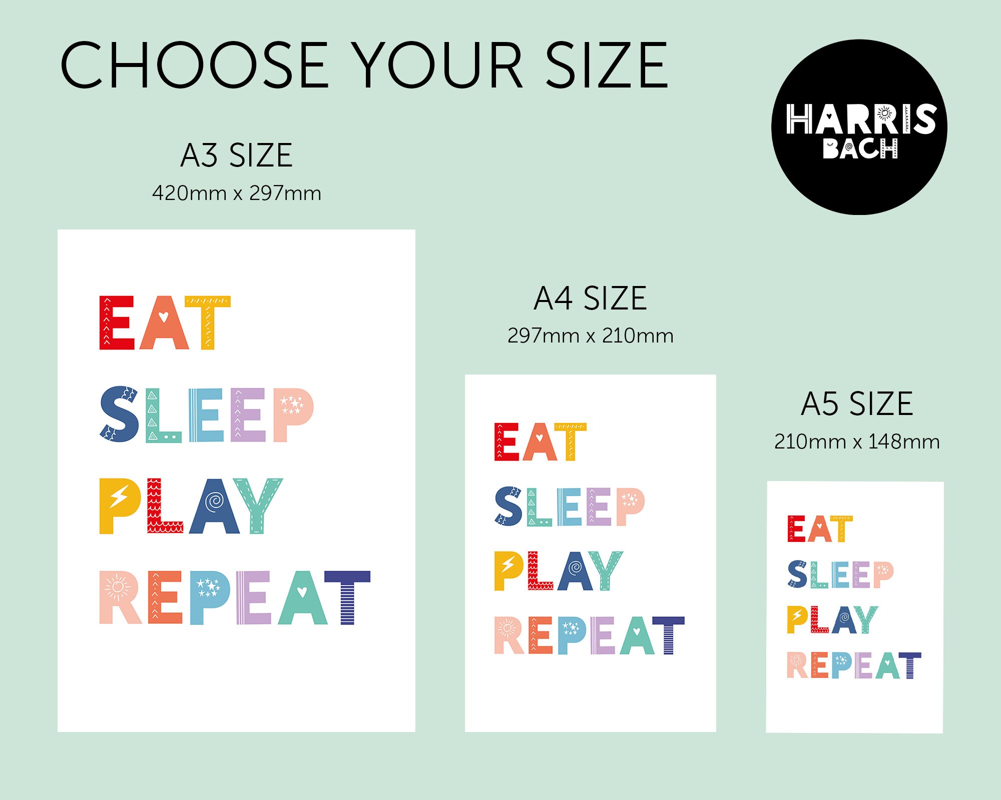 Eat Sleep Play Repeat Childrens Wall Art Scandi Print | Etsy