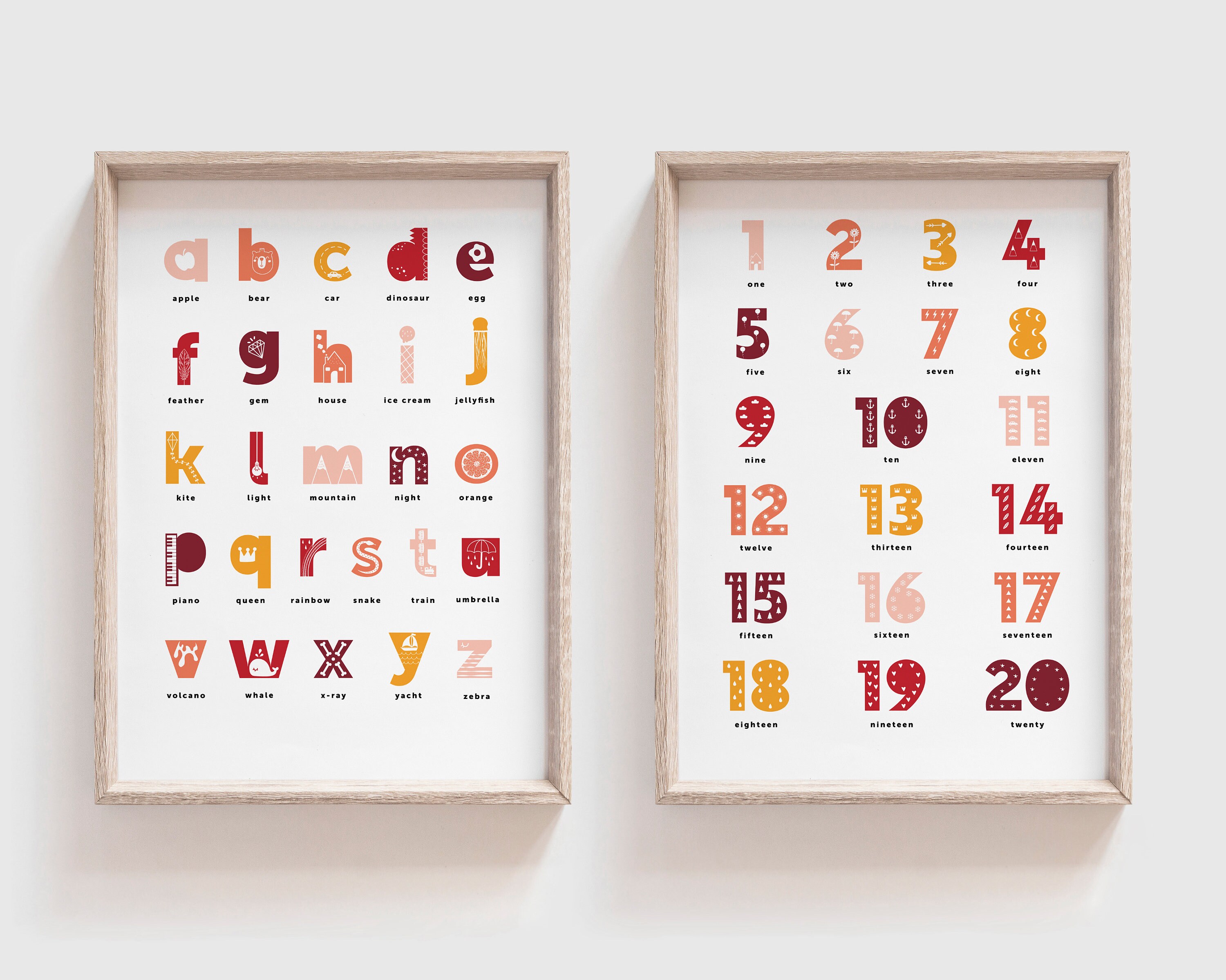 Alphabet and Numbers Print Set of 2 Childrens Wall Art - Etsy UK
