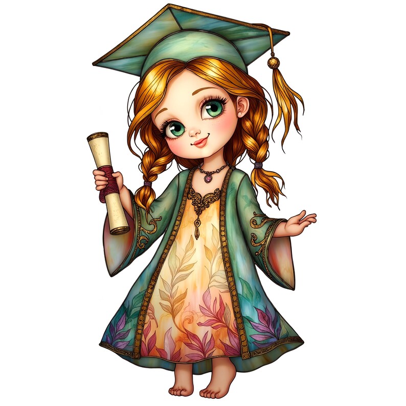 16 Boho Watercolor Graduation Girl Clipart, Earth-toned Cap & Gown ...