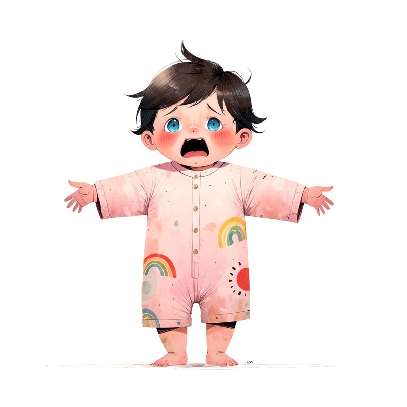 Crying Baby Clipart: Color Pencil Style, Teary-eyed Infant (PNG & JPG ...