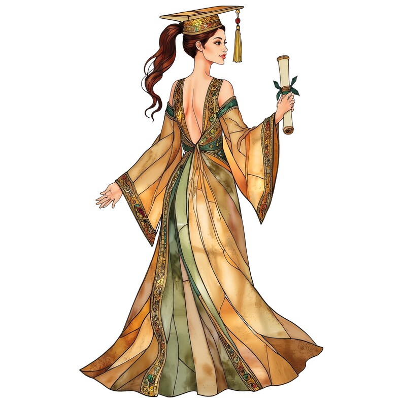 16 Boho Watercolor Graduation Girl Clipart, Earth-toned Cap & Gown ...