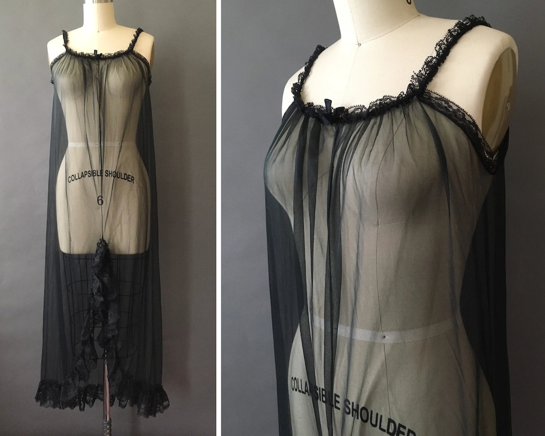 50s 60s Sheer Shadows Dress 1950s 1960s Vintage Black Sheer Night Dress ...