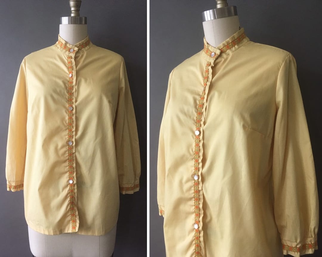 60s Folk Sunshine Shirt 1960s Vintage Yellow Golden Button Down Shirt ...