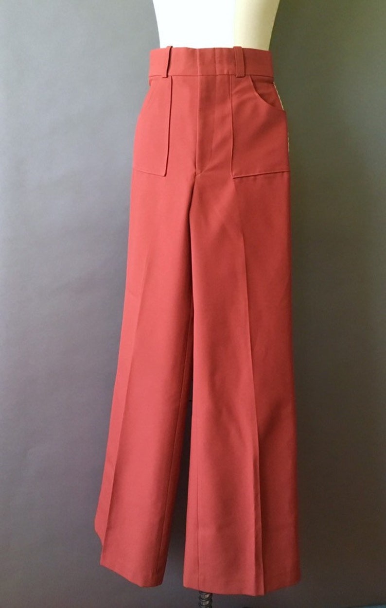 70s Copper Pants 1970s Vintage Red Pants High Waisted Flared Bell ...