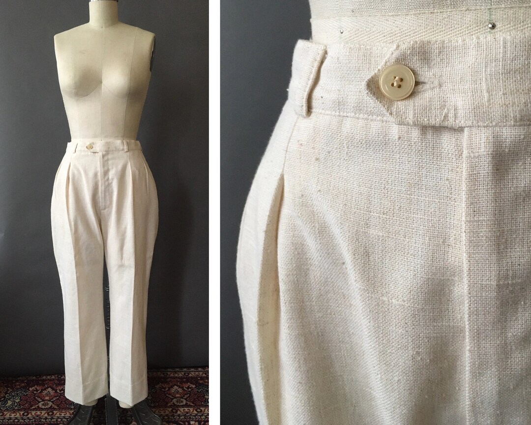 80s Yugoslavia Era Pants 1980s Vintage White Beige Pleated Pants ...