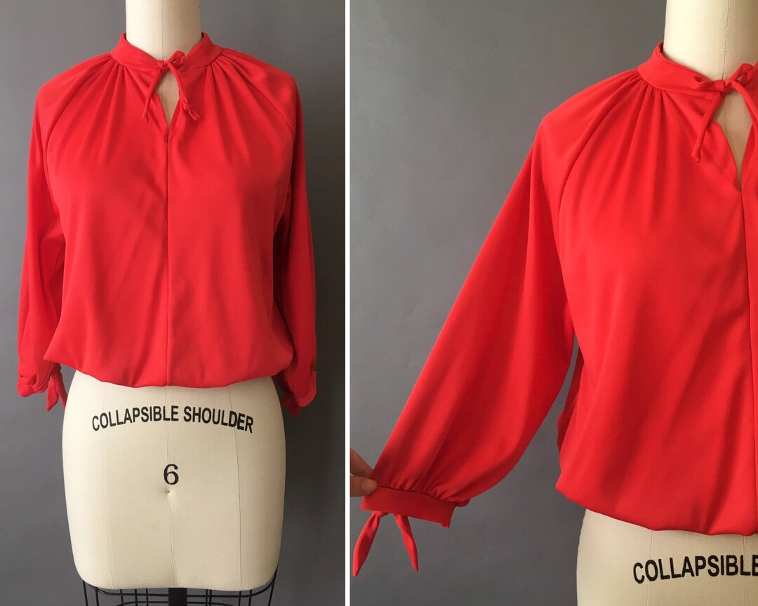 70s Red Lipstick Top 1970s Vintage Red Top Midi Sleeve - Etsy