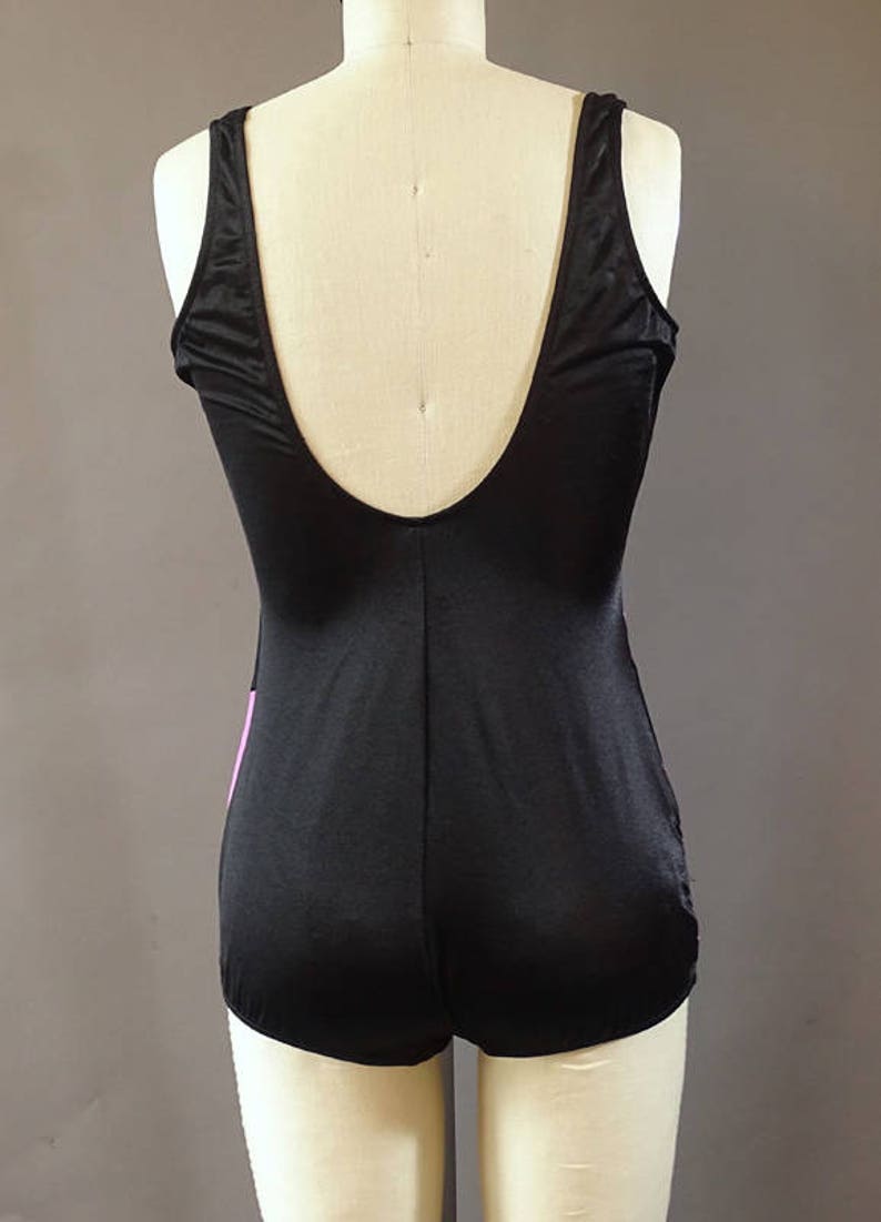 80s Neon Diagonal Bathing Suit 1980s Vintage Swimsuit Black Pink One
