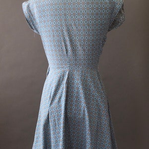 50s Swirl Me Around Dress 1950s Cotton Blue Yellow Wrap Dress Abstract ...