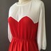70s Sweetheart Dress 1970s Red White Fit and Flare Dress W Midi Sleeves ...