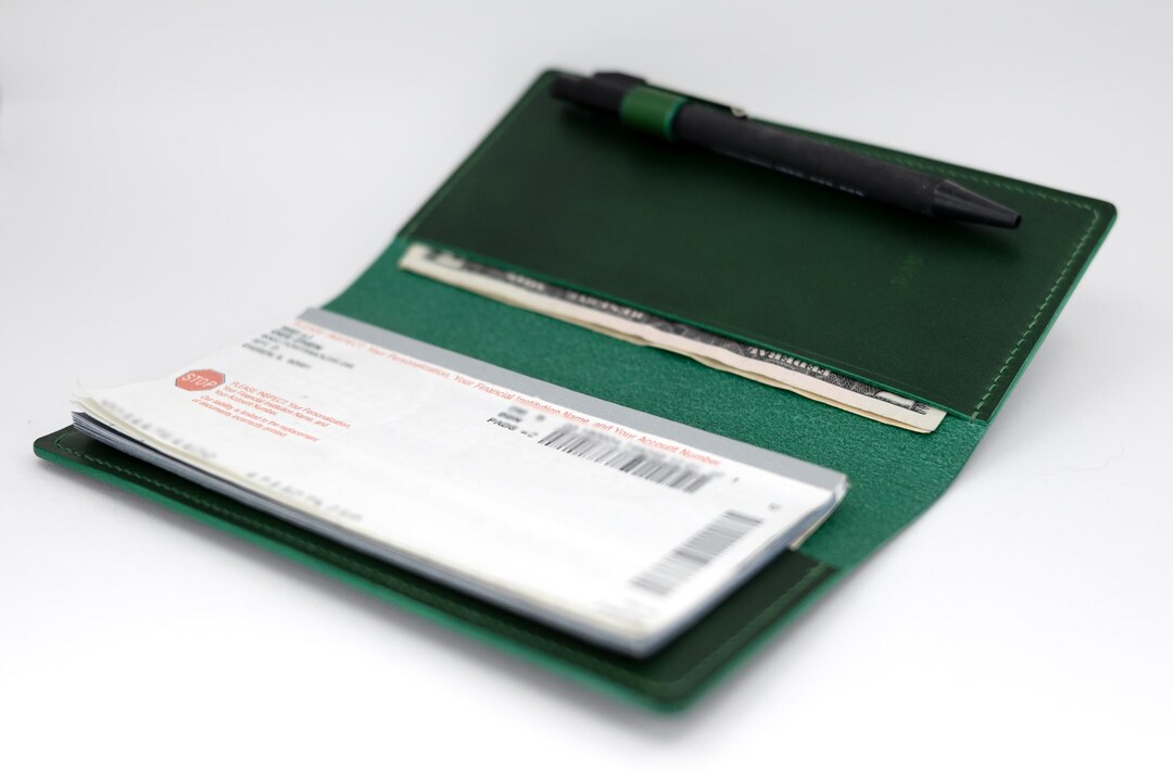 Leather Checkbook Cover- Buttero Leather- Dark Green - Etsy